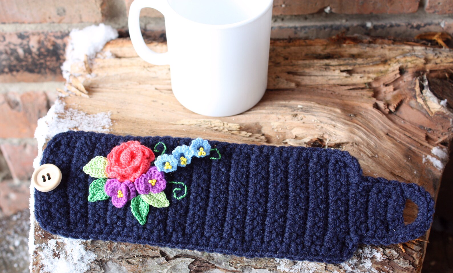 Mug Cosy With Flowers Crochet Mag Warmer Cup Cozy Mug in | Etsy