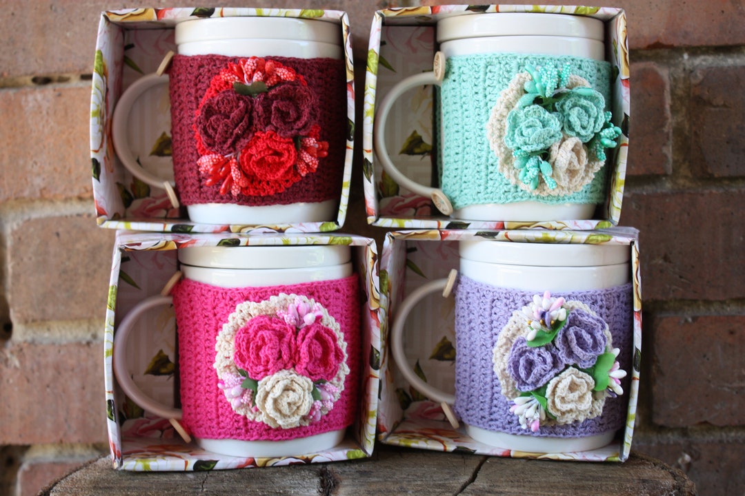 Mug in Box, Crochet Mug Cosy With Porcelain Mug, Small Gift Box, Mug ...