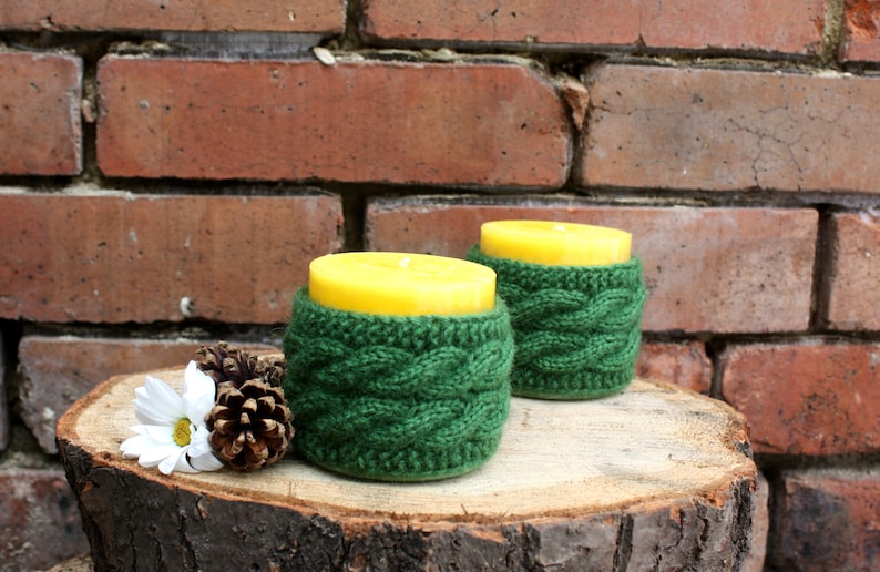 Knit candle cozy with candle knitted candle holder Green | Etsy