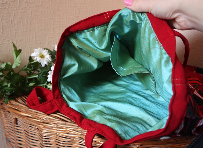 Recycled Red Bag, Upcycled Handbag, Patch Bag, Bag, Bright Bag, Top ...