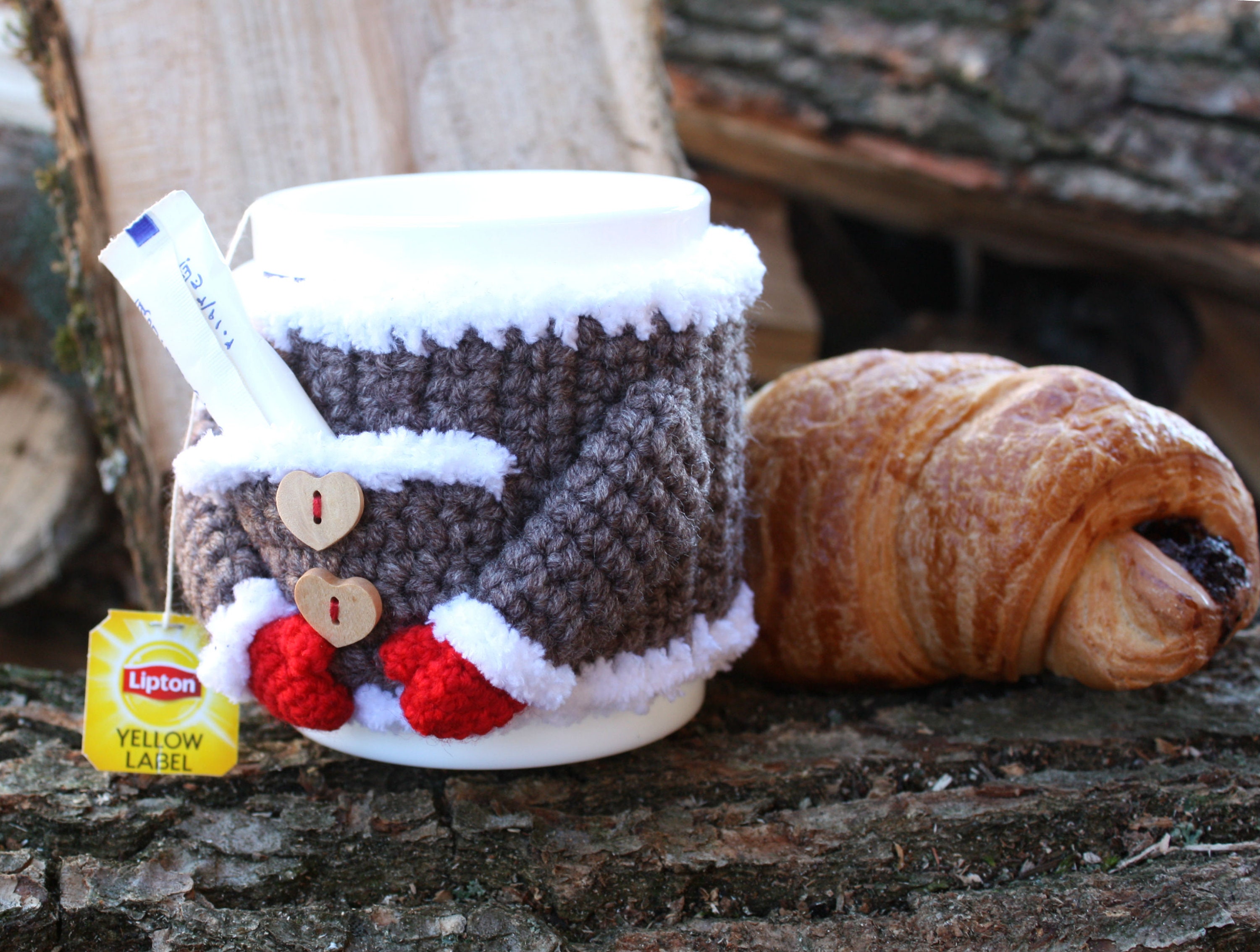 Gray Mug Cozy Crochet Mug Cover Mug Cosy With Pocket Pocket - Etsy