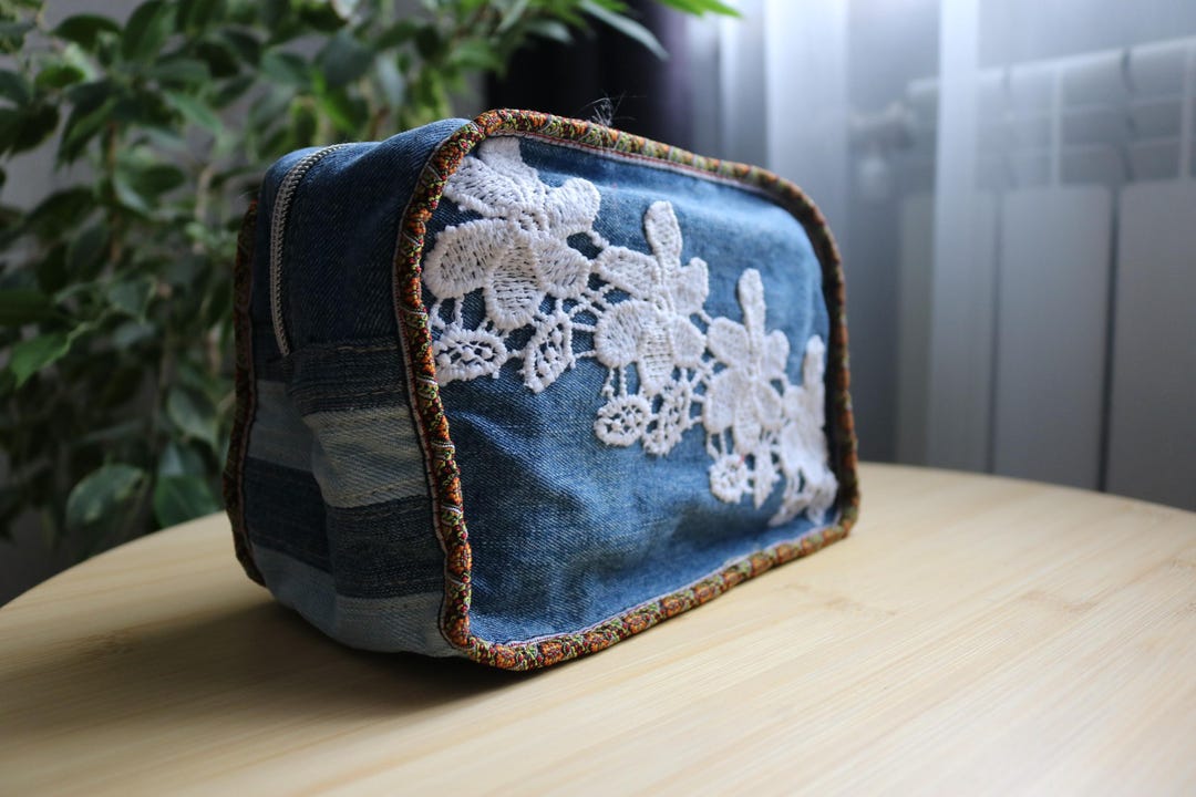 Denim Cosmetic Bag for Travel, Makeup Bag or Pencil Case, Zipper Pouch ...