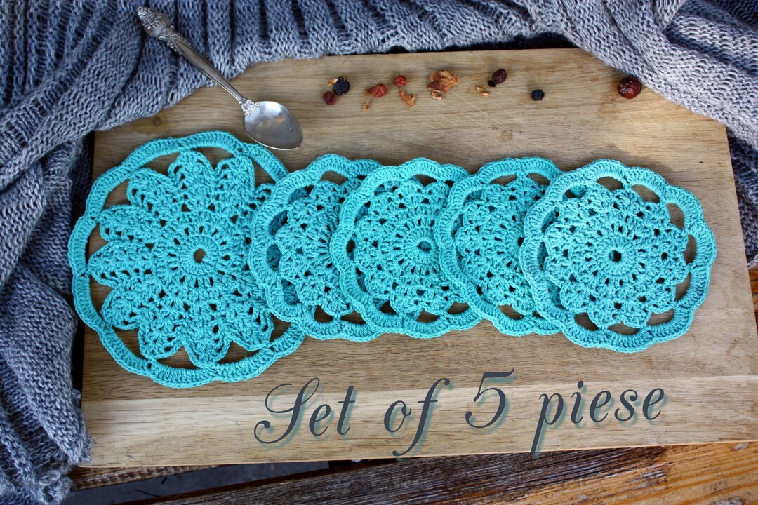 Turquoise Drink Coasters, Set of 5 Coasters, Housewarming Gift, Kitchen ...