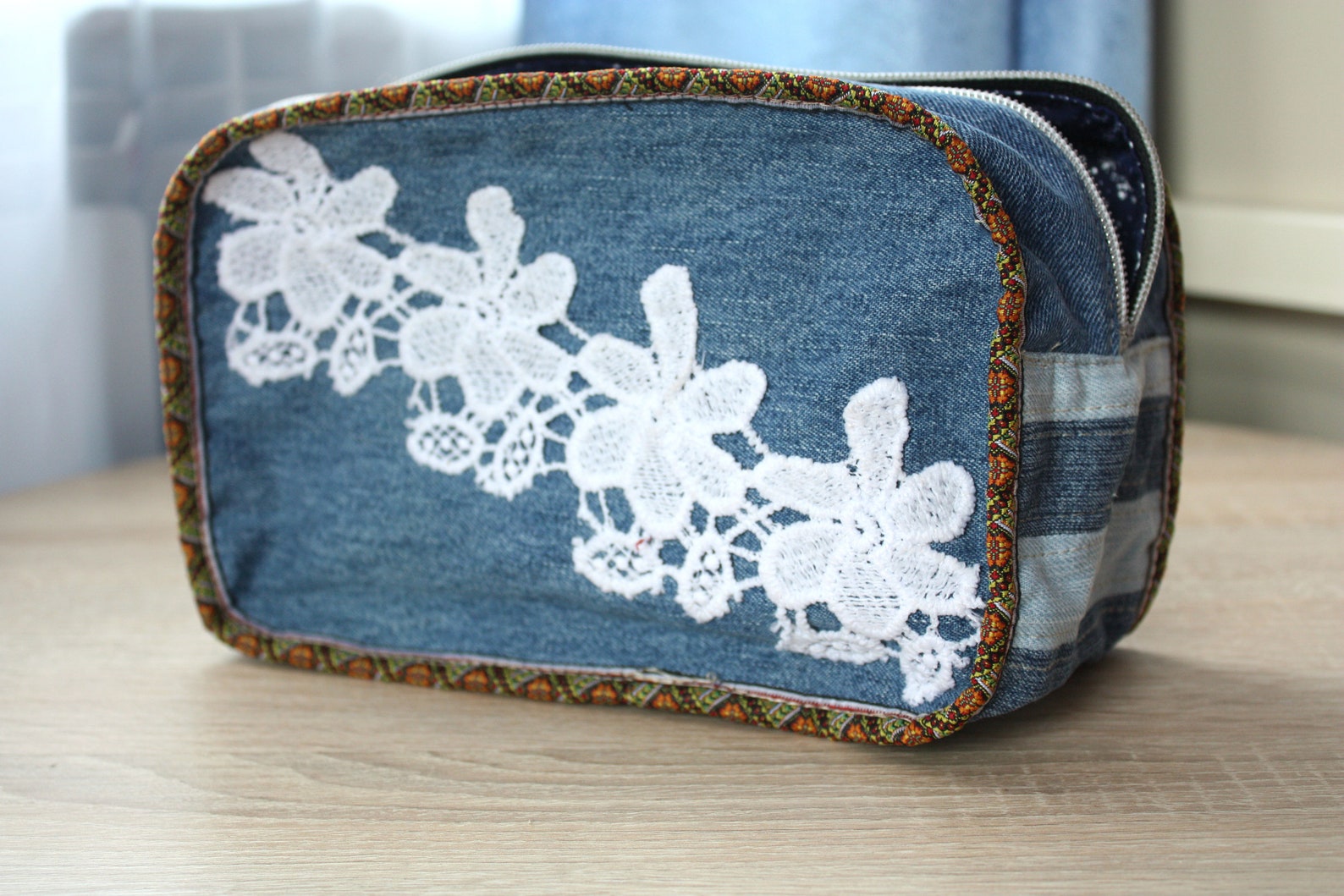 Denim cosmetic bag for travel Makeup Bag or Pencil Case | Etsy