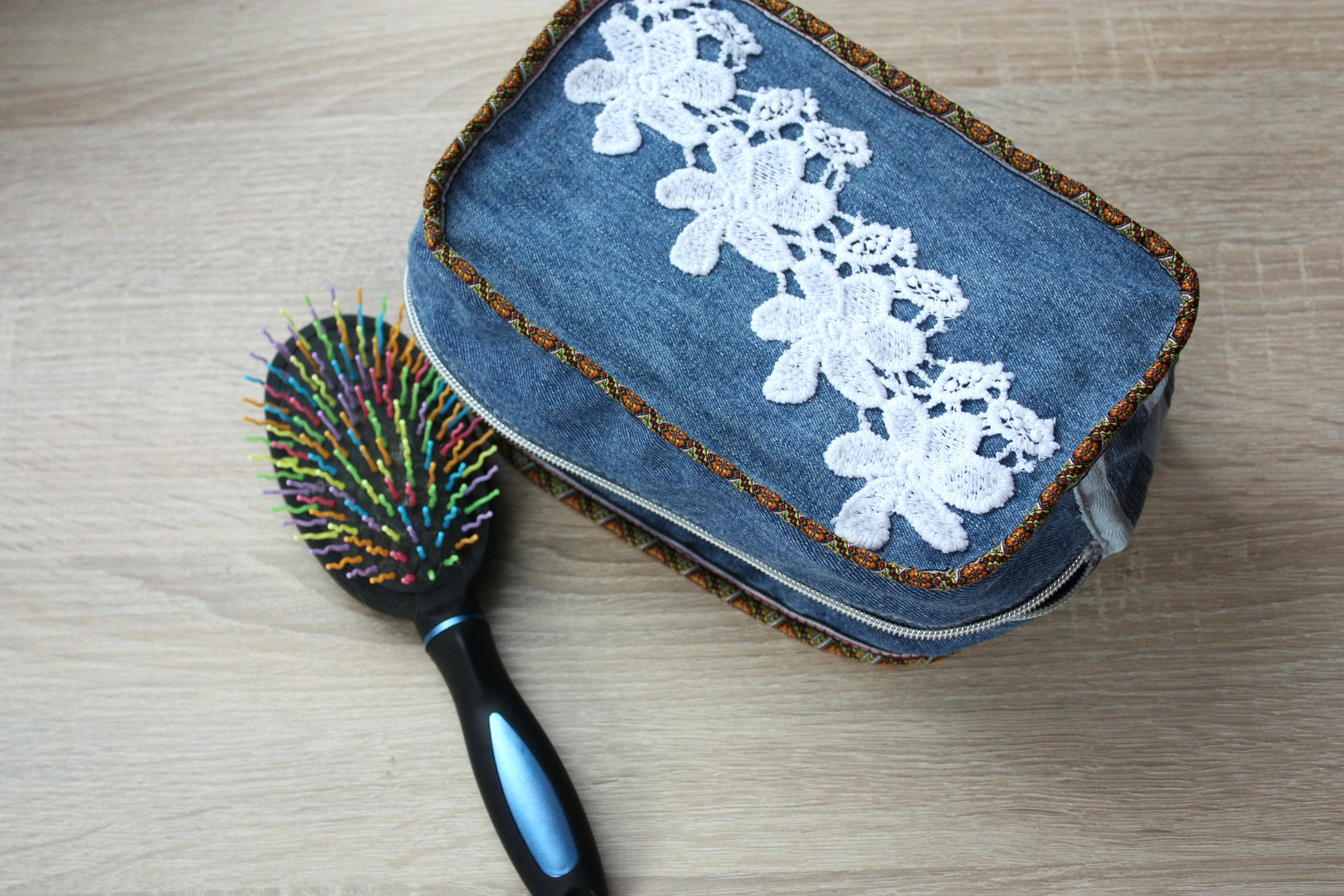 Denim Cosmetic Bag for Travel, Makeup Bag or Pencil Case, Zipper Pouch ...