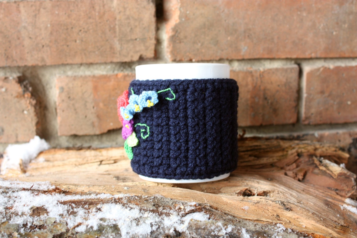 Mug Cosy With Flowers Crochet Mag Warmer Cup Cozy Mug in | Etsy