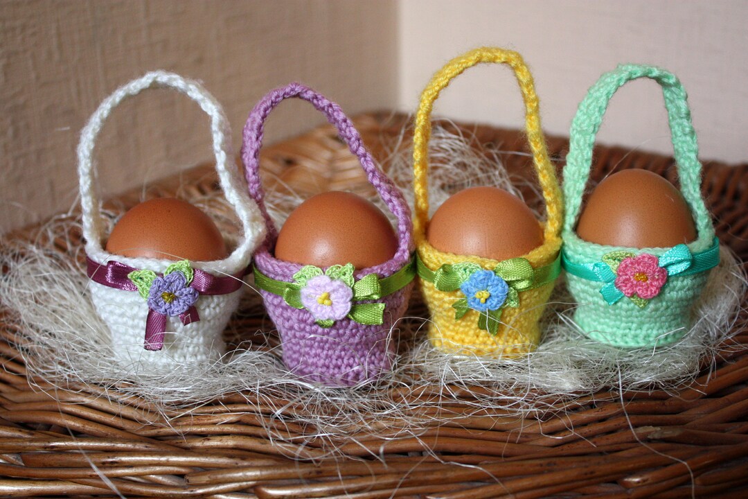 Mini Eggs Basket, Crochet Eggs Basket, Easter Egg Holders, Mini Candy ...