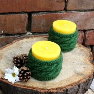 Knit Candle Cozy With Candle, Knitted Candle Holder, Green Candle ...