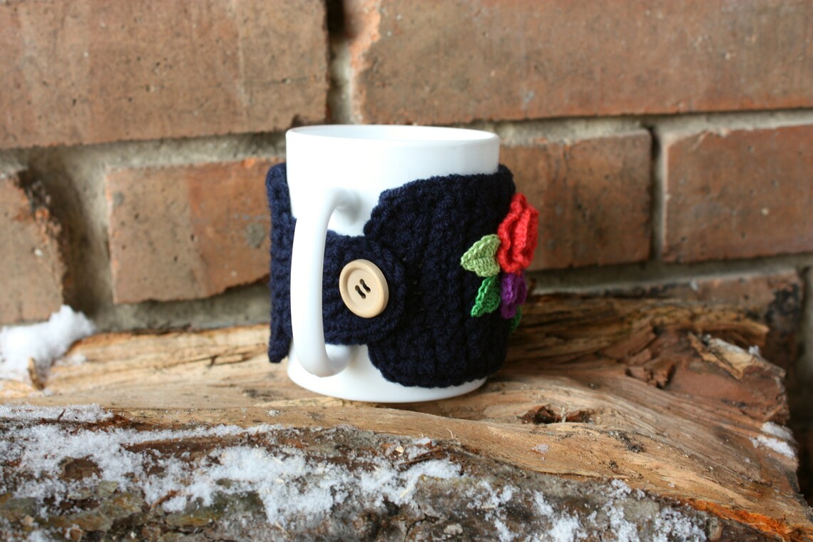 Mug Cosy With Flowers Crochet Mag Warmer Cup Cozy Mug in | Etsy