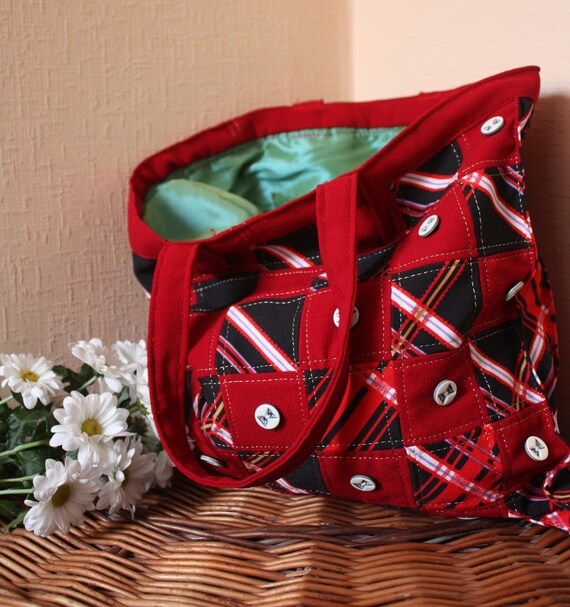 Recycled Red Bag Upcycled Handbag Patch Bag Bag Bright | Etsy