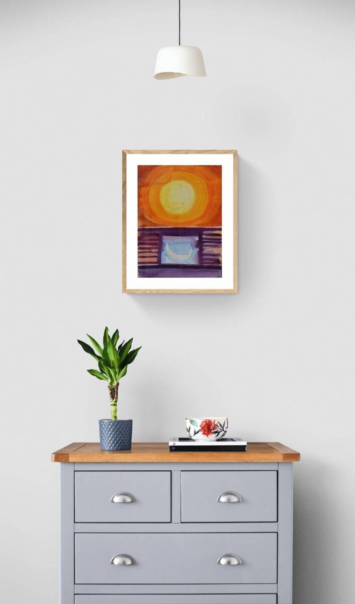 Original Watercolour Painting the Sun Rises While the Moon - Etsy