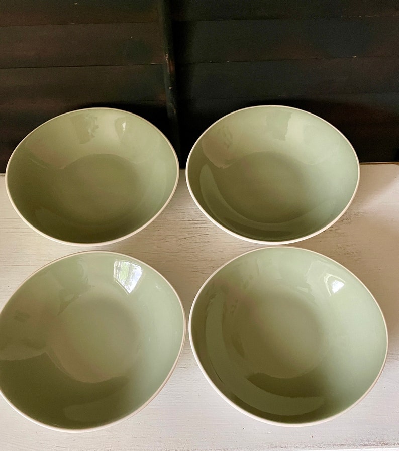 Harkerware Elliptical Soup/cereal Bowls-sage Green-vintage U.s.a.-set ...