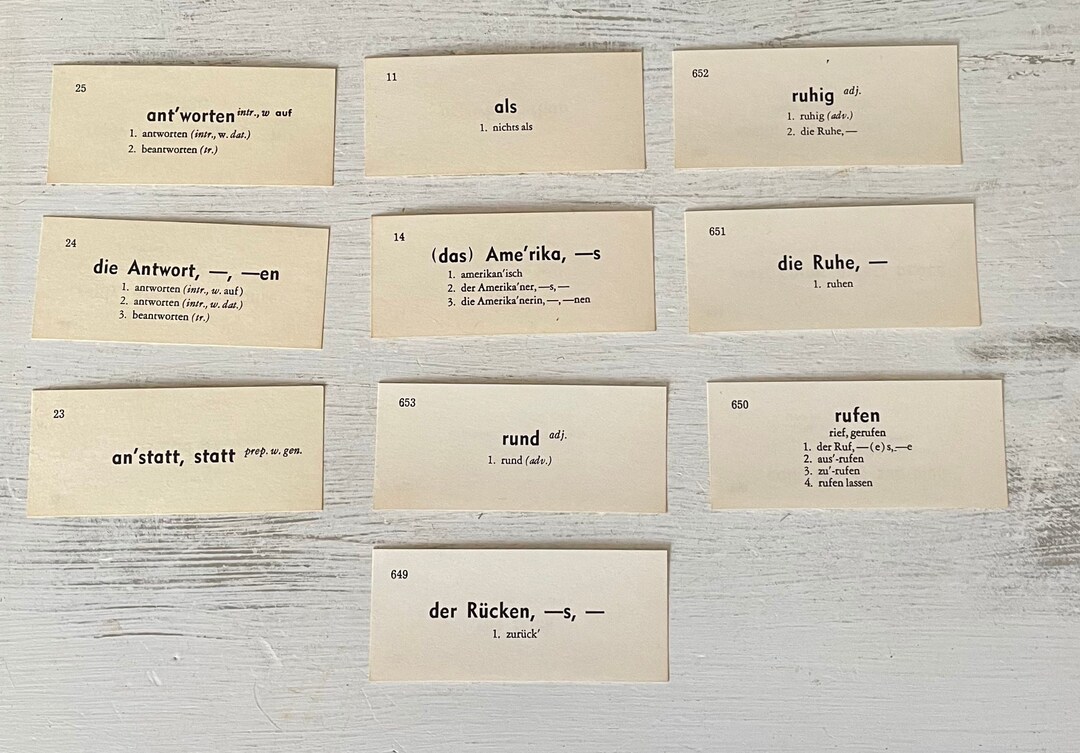 German Vocabulary Cards-1950s Vis-ed-set of 20-vintage Ephemera-journal ...