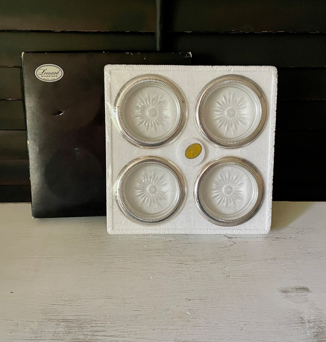Crystal and Silver Plated Coaster Set-never Opened-set of Four-in ...