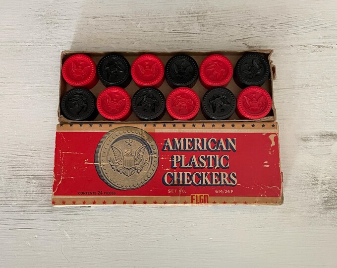 American Checkers in Original Box-1960s Checkers Set-24 Elgo Plastics ...