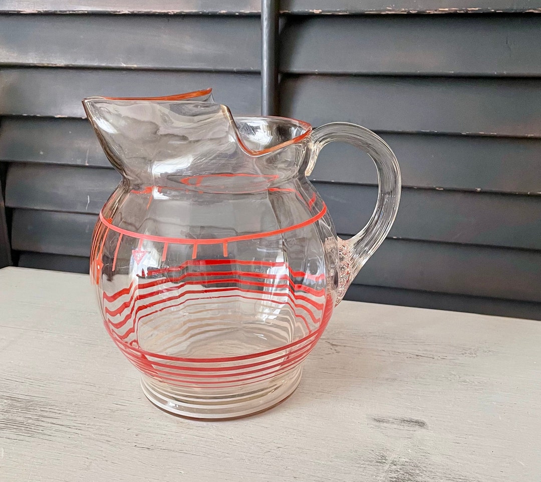 Midcentury Glass Pitcher-red Stripes and Arrow Design-1950s Vintage ...