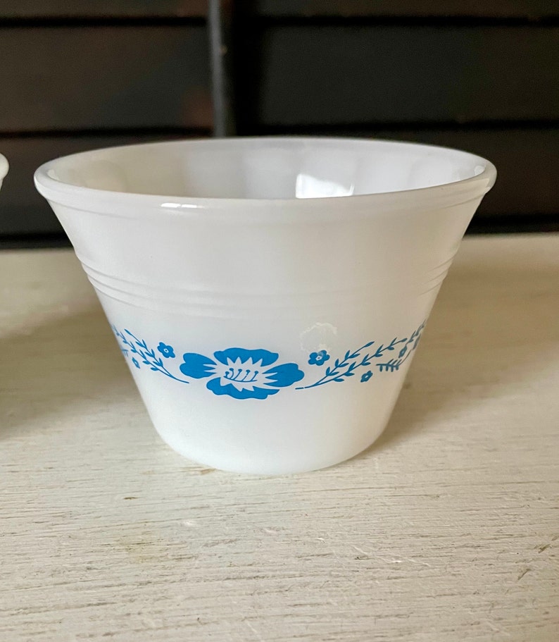 Termocrisa Milk Glass Custard Cups With Blue Floral Design-made in ...