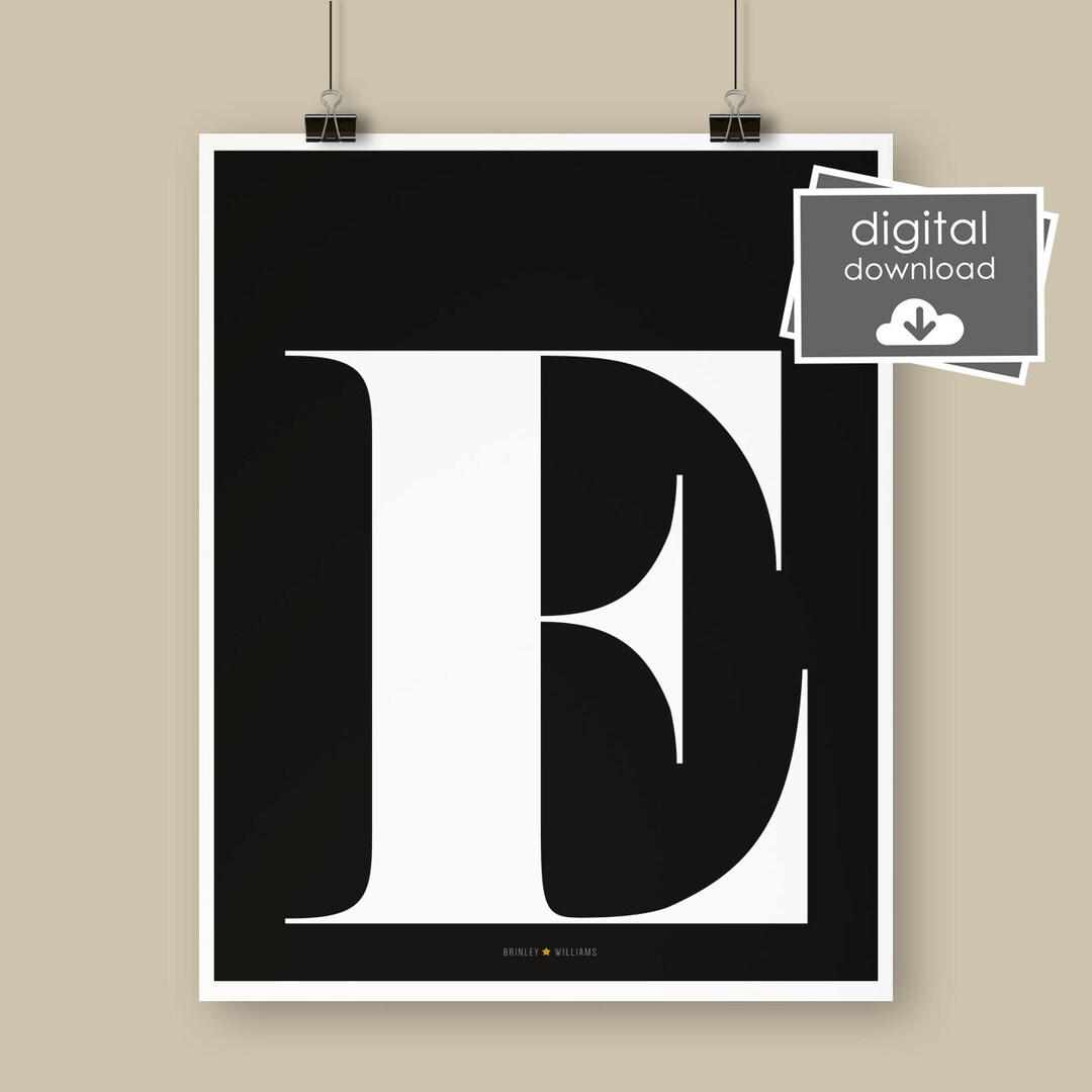 Letter E Print Digital Wall Art Alphabet Typgraphy Black - Etsy