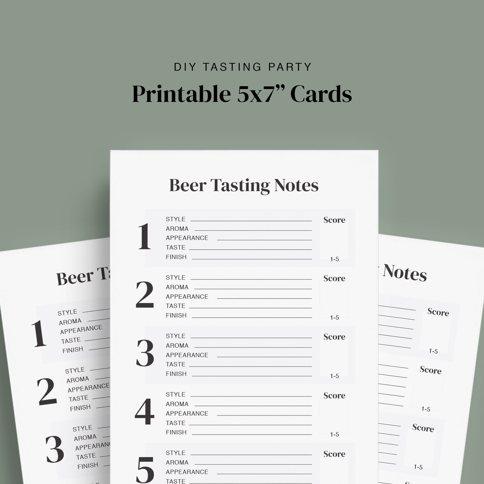 Printable Beer Tasting Score Cards Beer Tasting Party Tasting Notes 5x7 ...