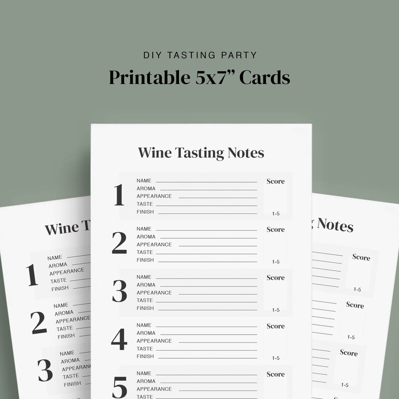Printable Wine Tasting Score Cards Wine Tasting Party Tasting Notes 5x7 ...