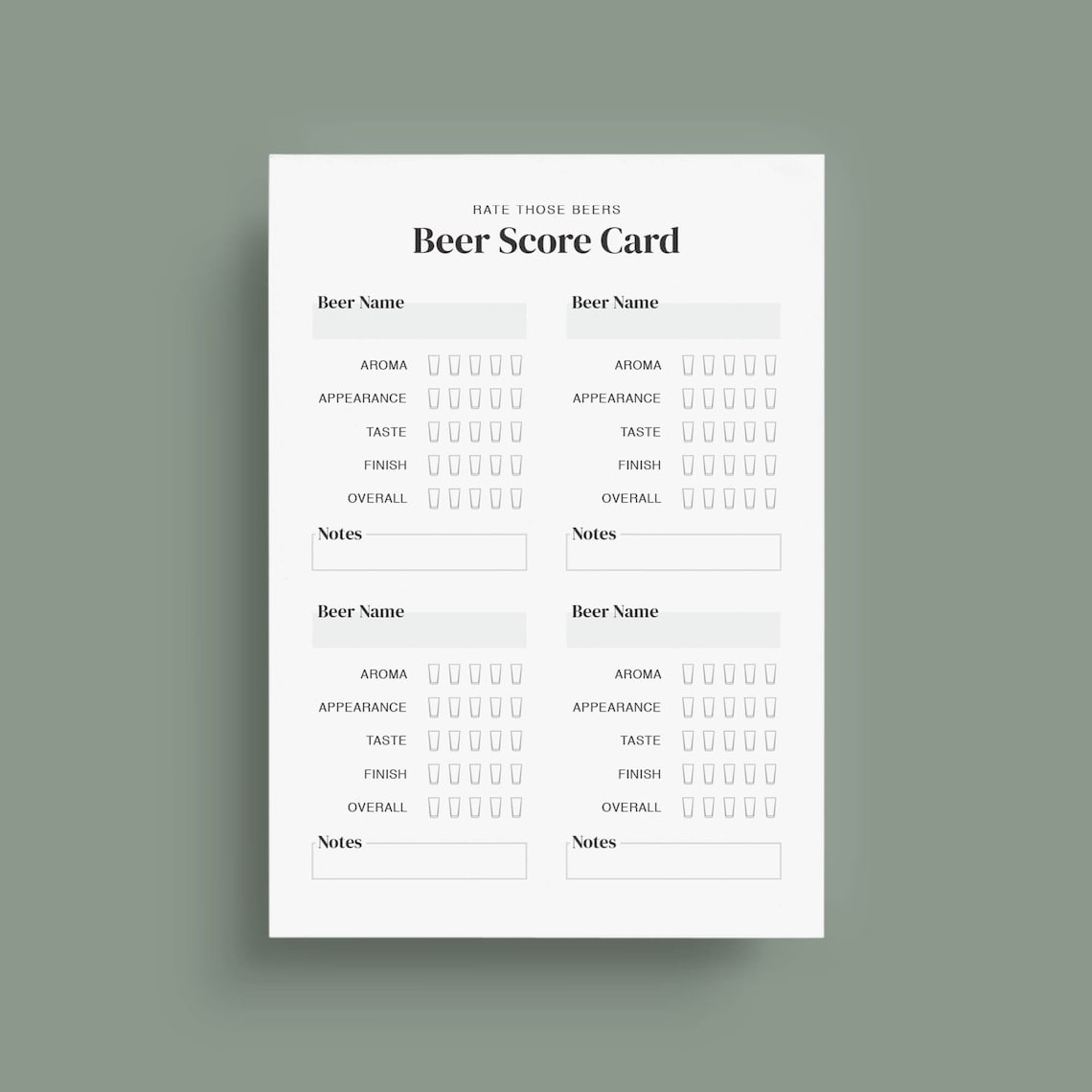 Printable Beer Tasting Score Cards Beer Tasting Party 5x7 Instant ...