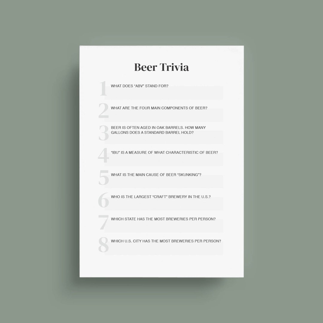 Printable Beer Trivia Game Cards Beer Tasting Party 5x7 Instant ...
