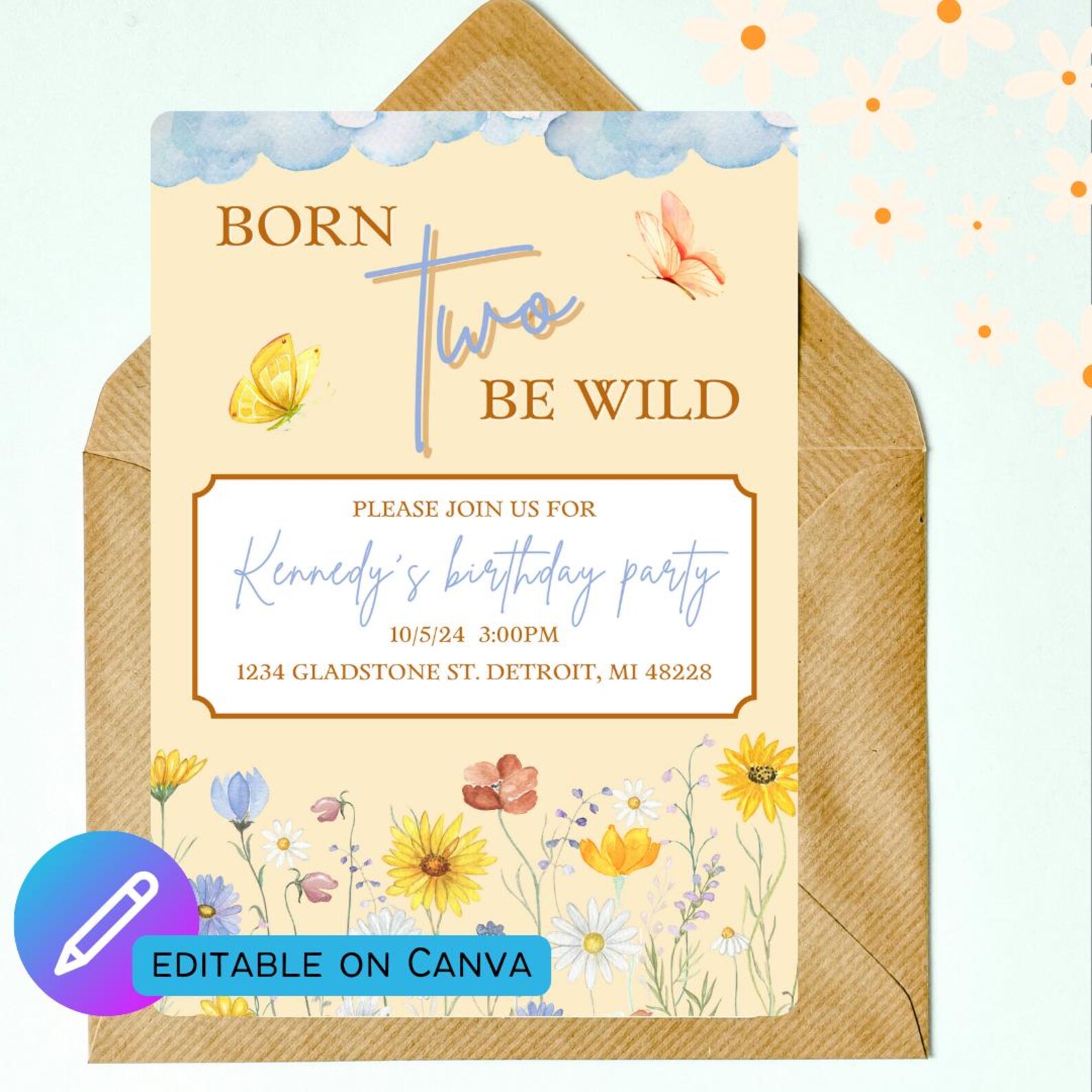 Custom Born Two Be Wild Birthday Party Invite Digital Download 2nd ...