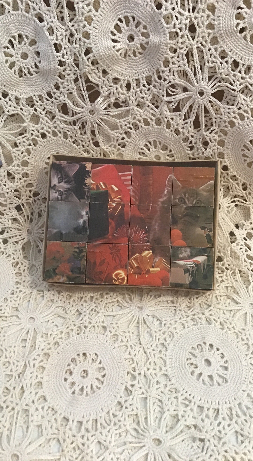 Cat Wooden Block Puzzle, 12 Wood Cubes in Set, 6 Sided Kitten Pictures ...