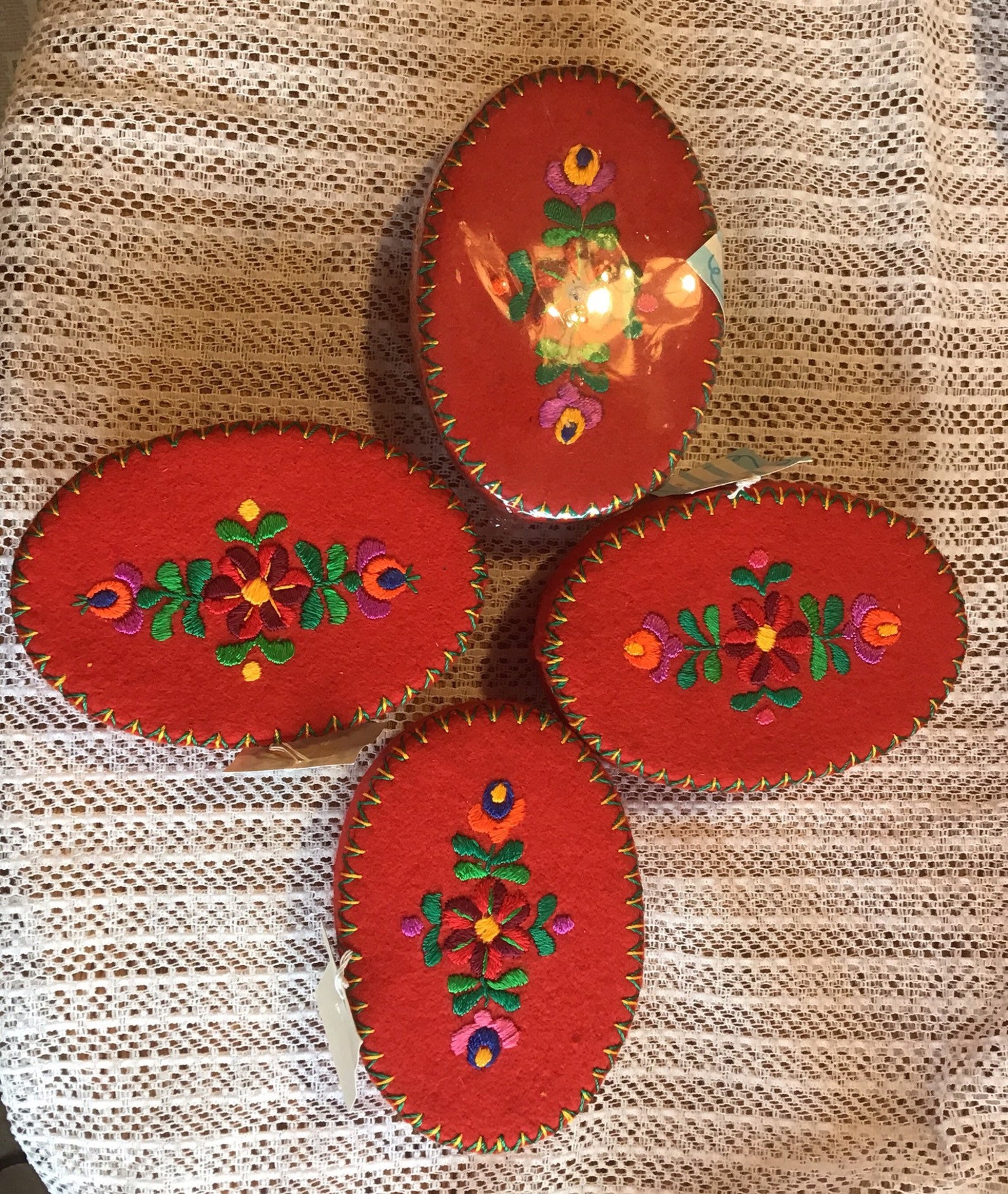 Red Embroidered Oval Trinket Box Vintage Hungarian Kalocsa Folk Art NWT ...