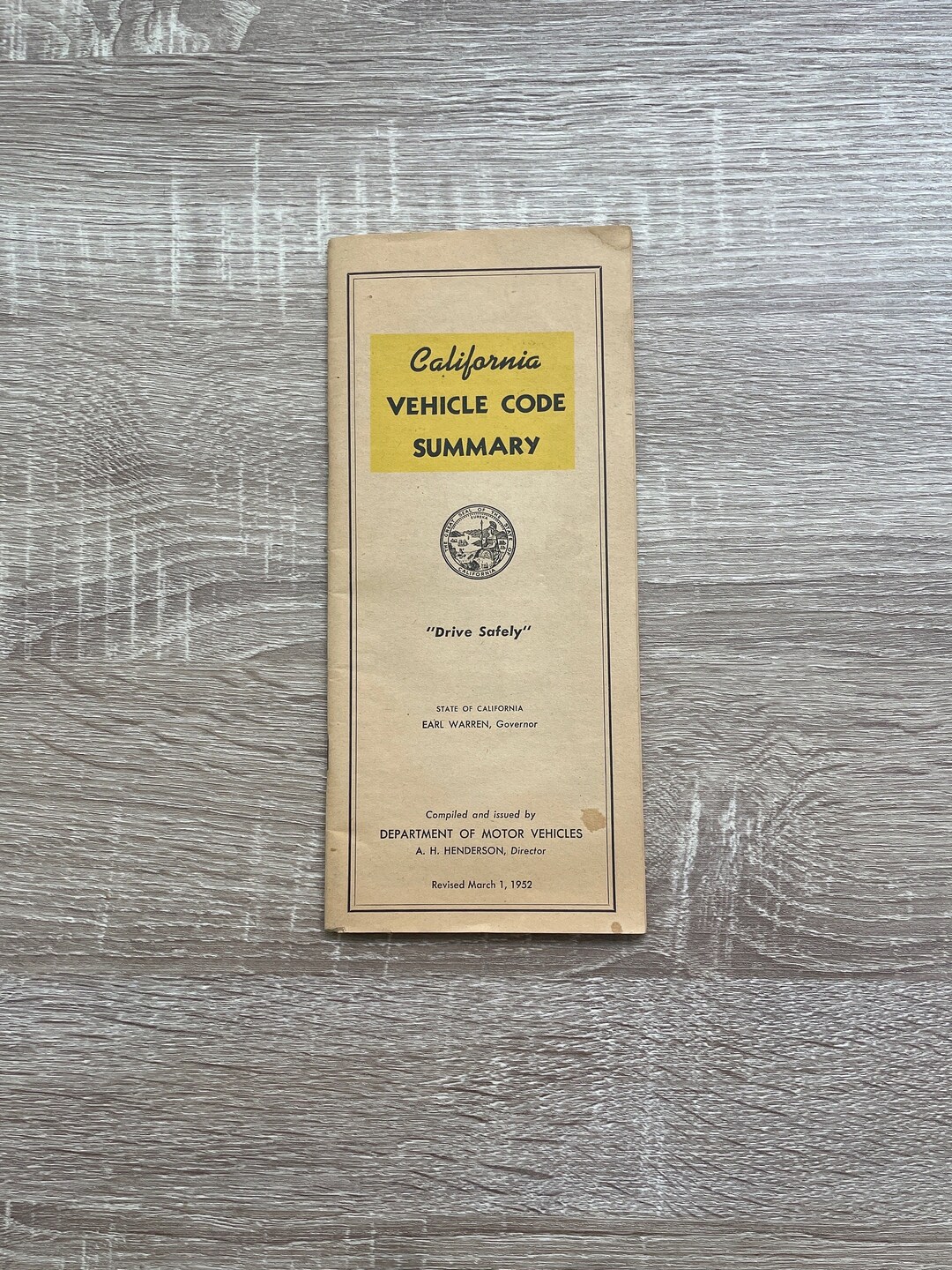 California Vehicle Code Summary 1952 DMV Booklet Rules of the Road Cars ...