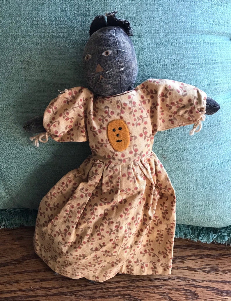 Vintage Primitive Black Cat Doll 11 Handmade Dressed Prim - Etsy