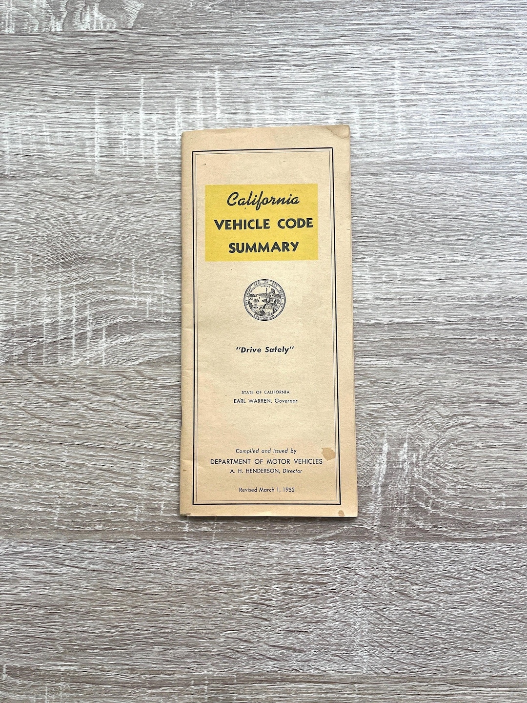 California Vehicle Code Summary 1952 DMV Booklet Rules of the Road Cars ...