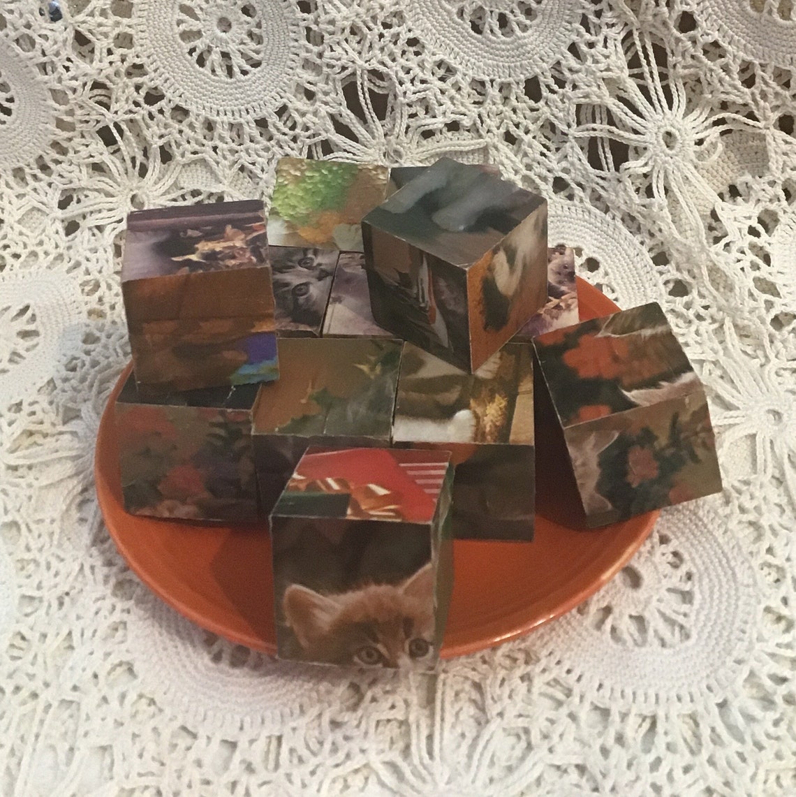 Cat Wooden Block Puzzle 12 Wood Cubes in Set 6 Sided Kitten - Etsy