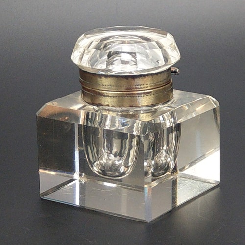Collectible Glass Large Vintage Lead Crystal Paperweight Inkwell Art ...