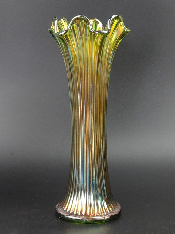 Home Décor Antique Carnival Glass Fine Rib Vase Large Stretched Swung ...