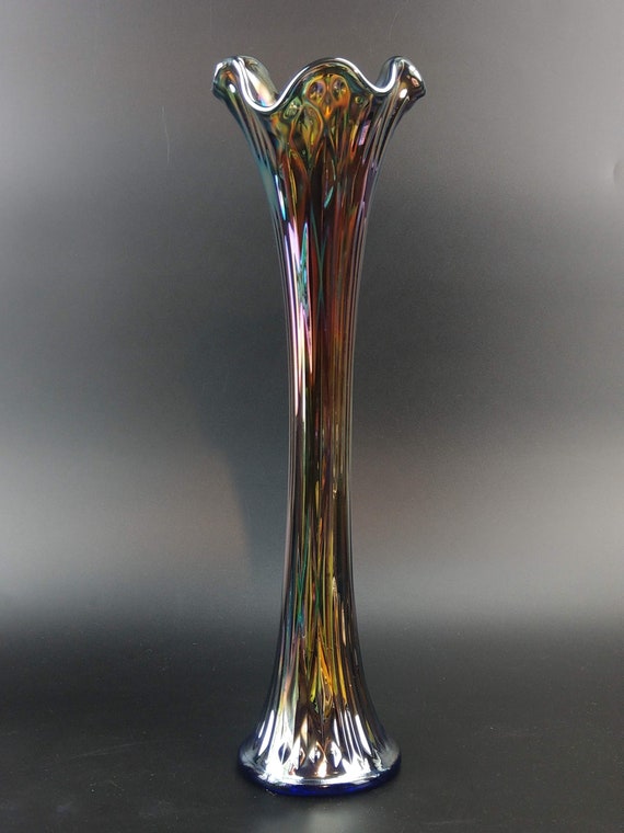 Home Décor Antique Carnival Glass Fine Rib Vase Large Stretched Swung ...
