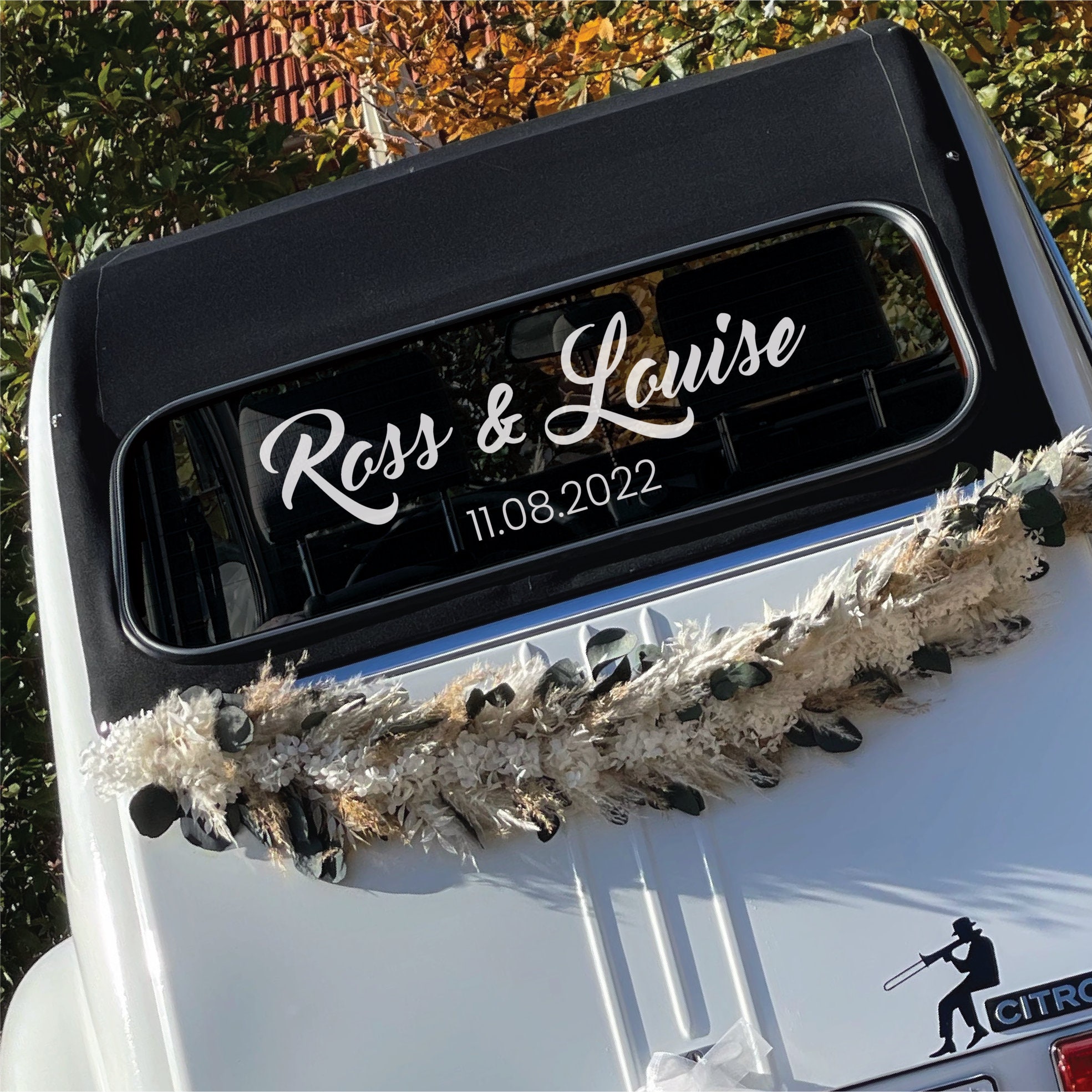 PERSONALISED NAME and DATE Wedding - Removable Vinyl Wedding Car Decal ...