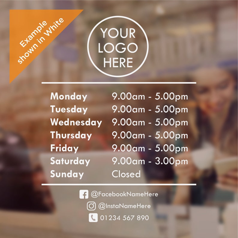 Extra Large | OPENING HOURS With Your Business Logo | Shop Owner Open ...