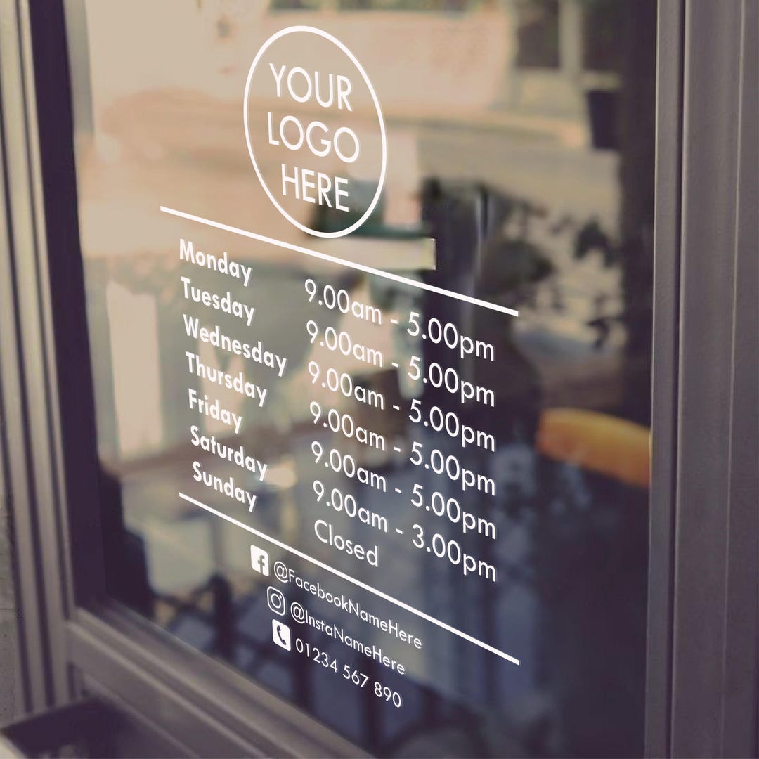 Extra Large | OPENING HOURS With Your Business Logo | Shop Owner Open ...