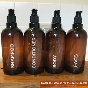 Set of 4 | Shampoo, Conditioner, Body and Face | Bathroom Bottle Decals ...