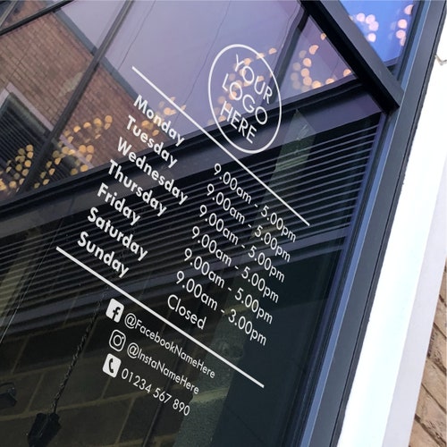 Custom Storefront Window Sticker Business Hours Vinyl - Etsy
