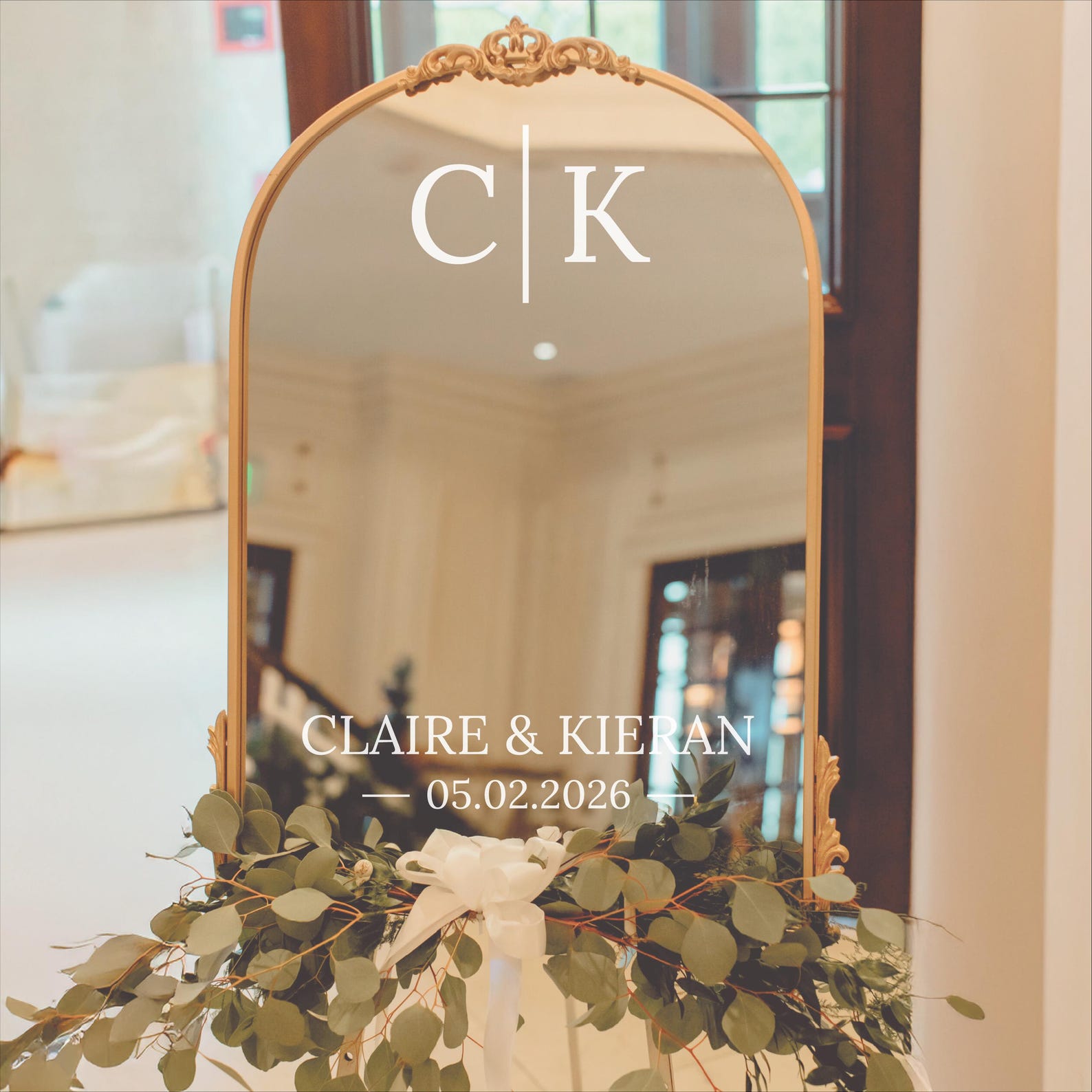 Wedding Mirror Decal With Initials | Custom Bride and Groom Names and ...