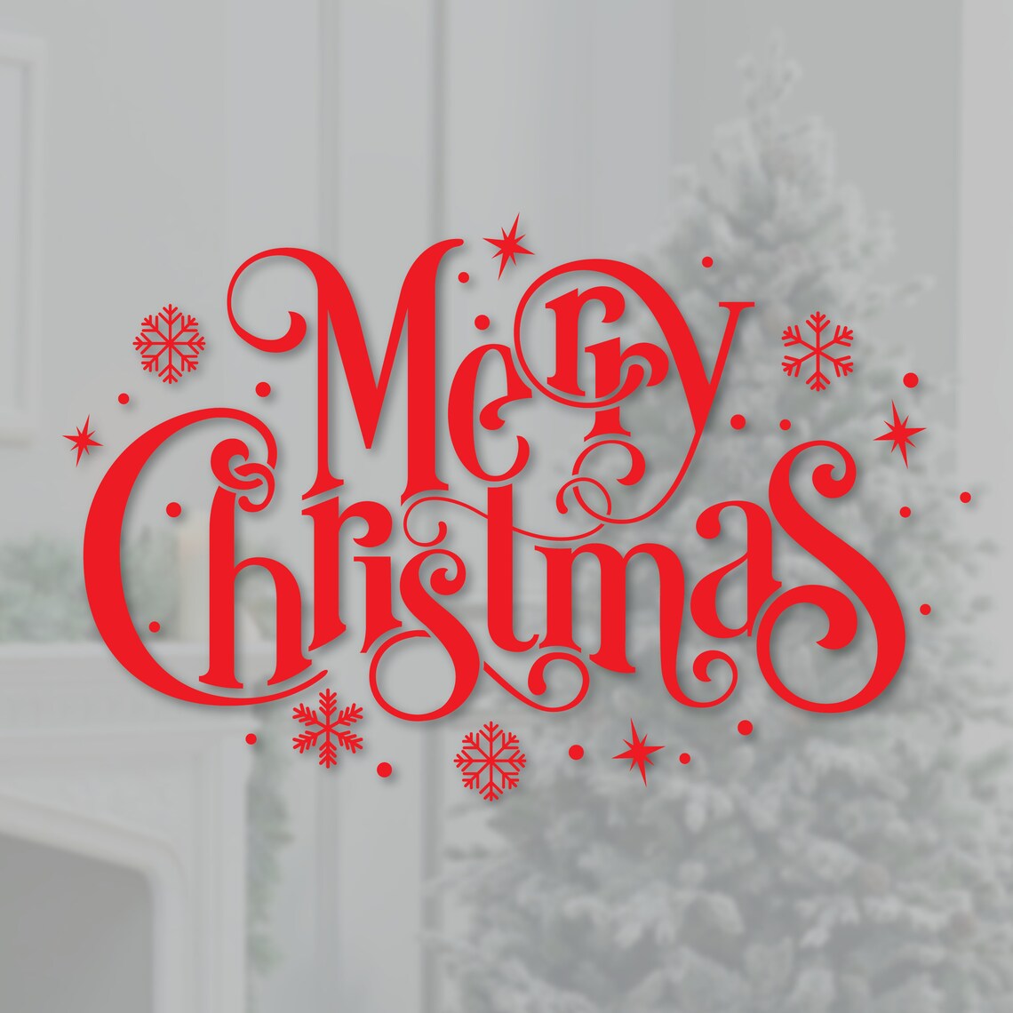 MERRY CHRISTMAS Lettering - Festive Window Door Display Vinyl Decal ...