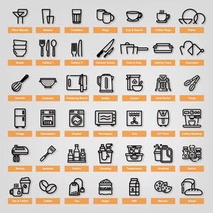 Kitchen Utensil Icon Decals for Home Organisation Vinyl Stickers Labels ...