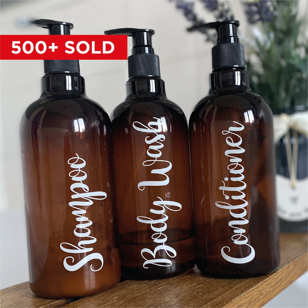 Set of 3 | SHAMPOO, CONDITIONER and BODYWASH | Bathroom Bottle Decals ...