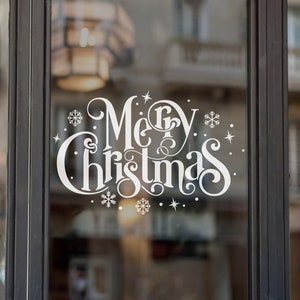 MERRY CHRISTMAS Lettering - Festive Window Door Display Vinyl Decal ...