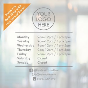 SHOP OPENING HOURS With Customisable Business Logo - Forward or Reverse ...