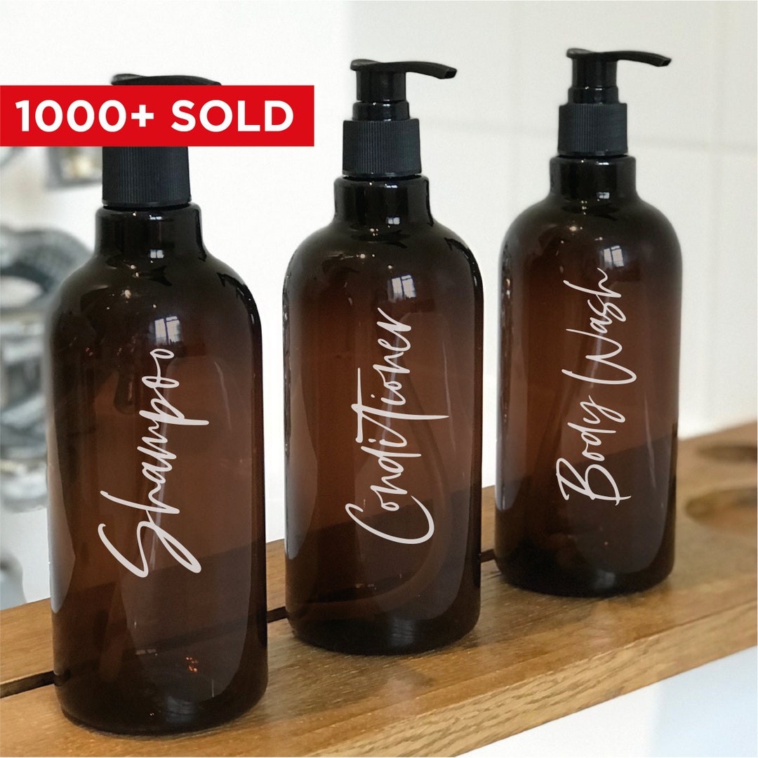 Set of 3 | SHAMPOO, CONDITIONER and BODYWASH | Bathroom Bottle Decals ...