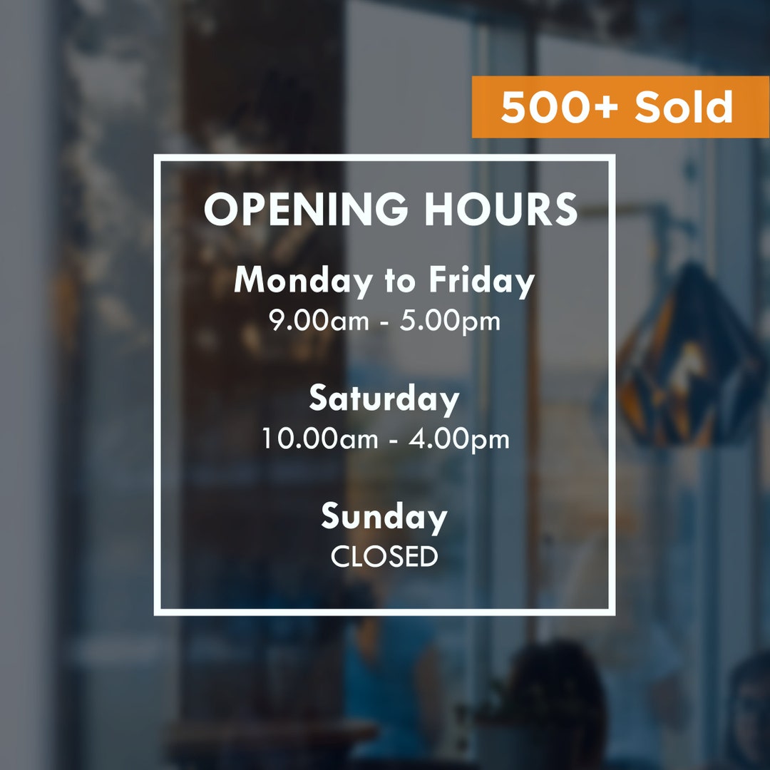 OPENING HOURS | Square Design | Business Shop Owner Open Closed | Window Door Vinyl Sticker ...