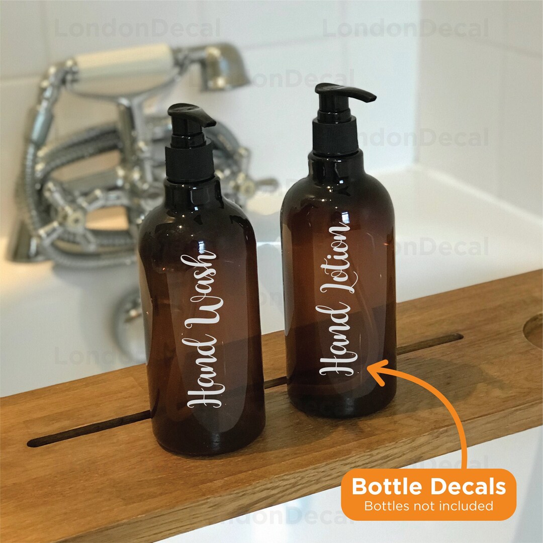 Set of 2 | Hand Wash and Hand Lotion | Waterproof Bathroom Bottle Decal ...